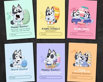 Bluey Easter Cards, Kids Easter Day Cards for School, Bluey and Bingo ...