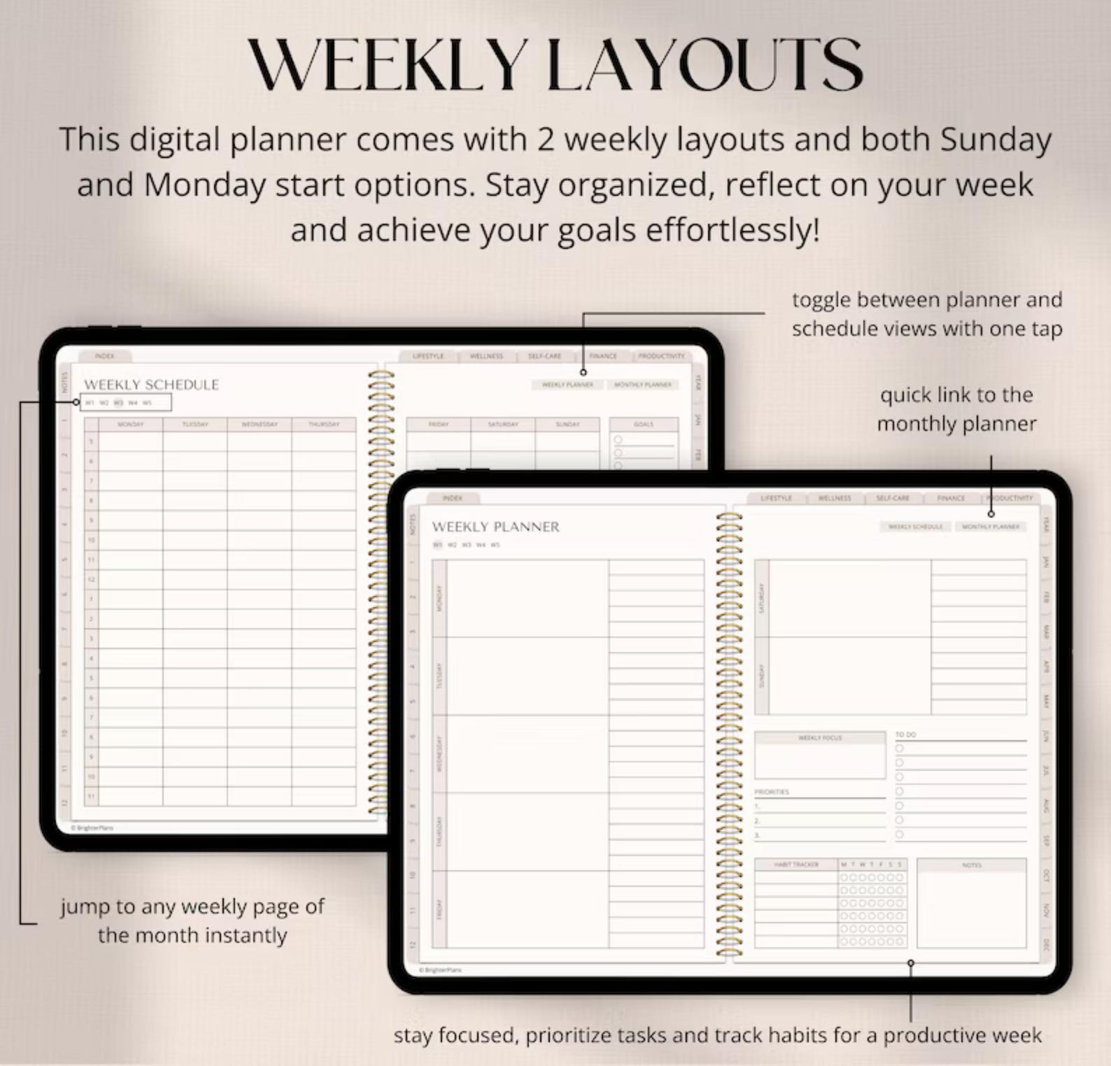 Undated Digital Planner: Goodnotes iPad & Android, 1000+ Stickers ...