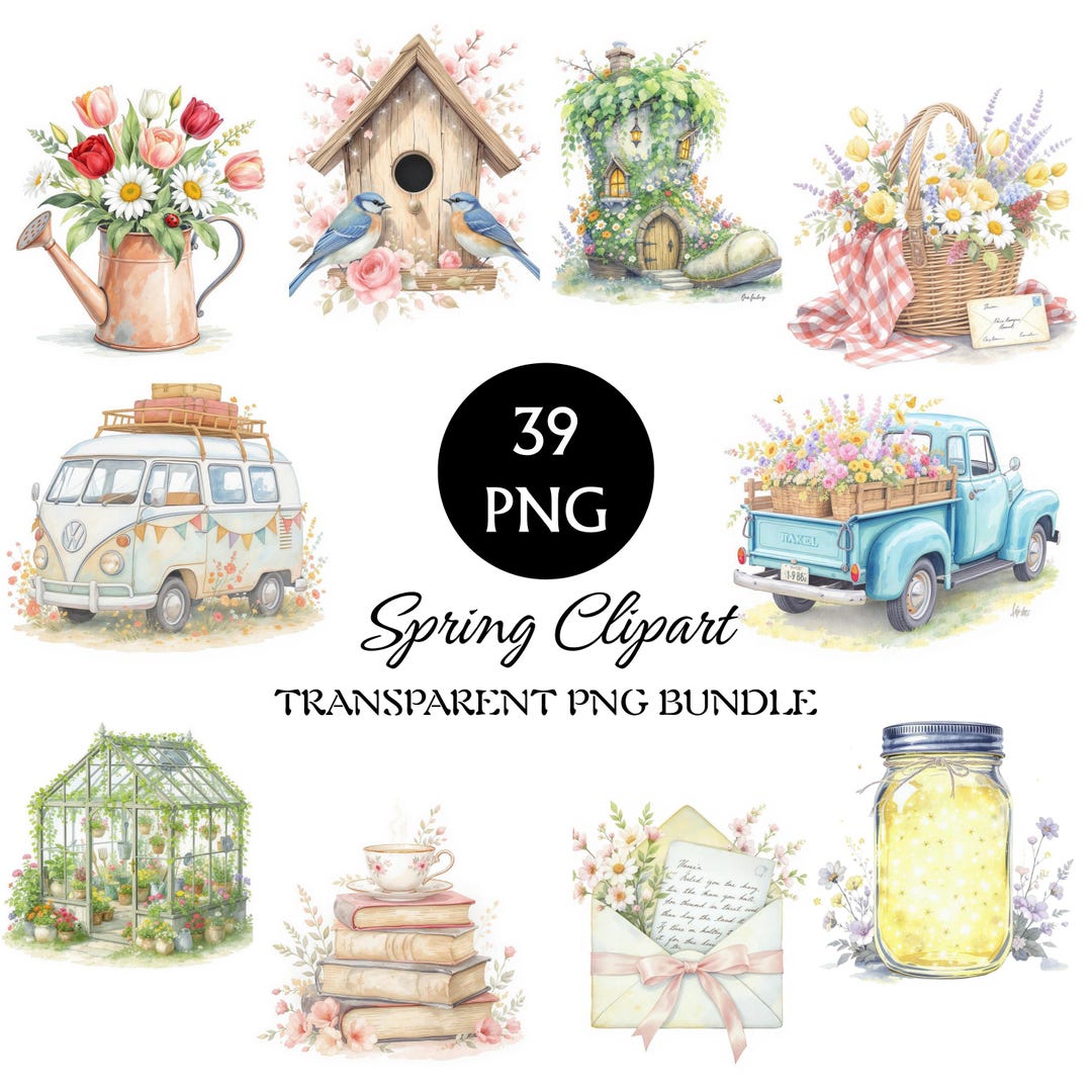 39 Spring Clipart Bundle | Watercolor Floral Illustrations, Spring ...