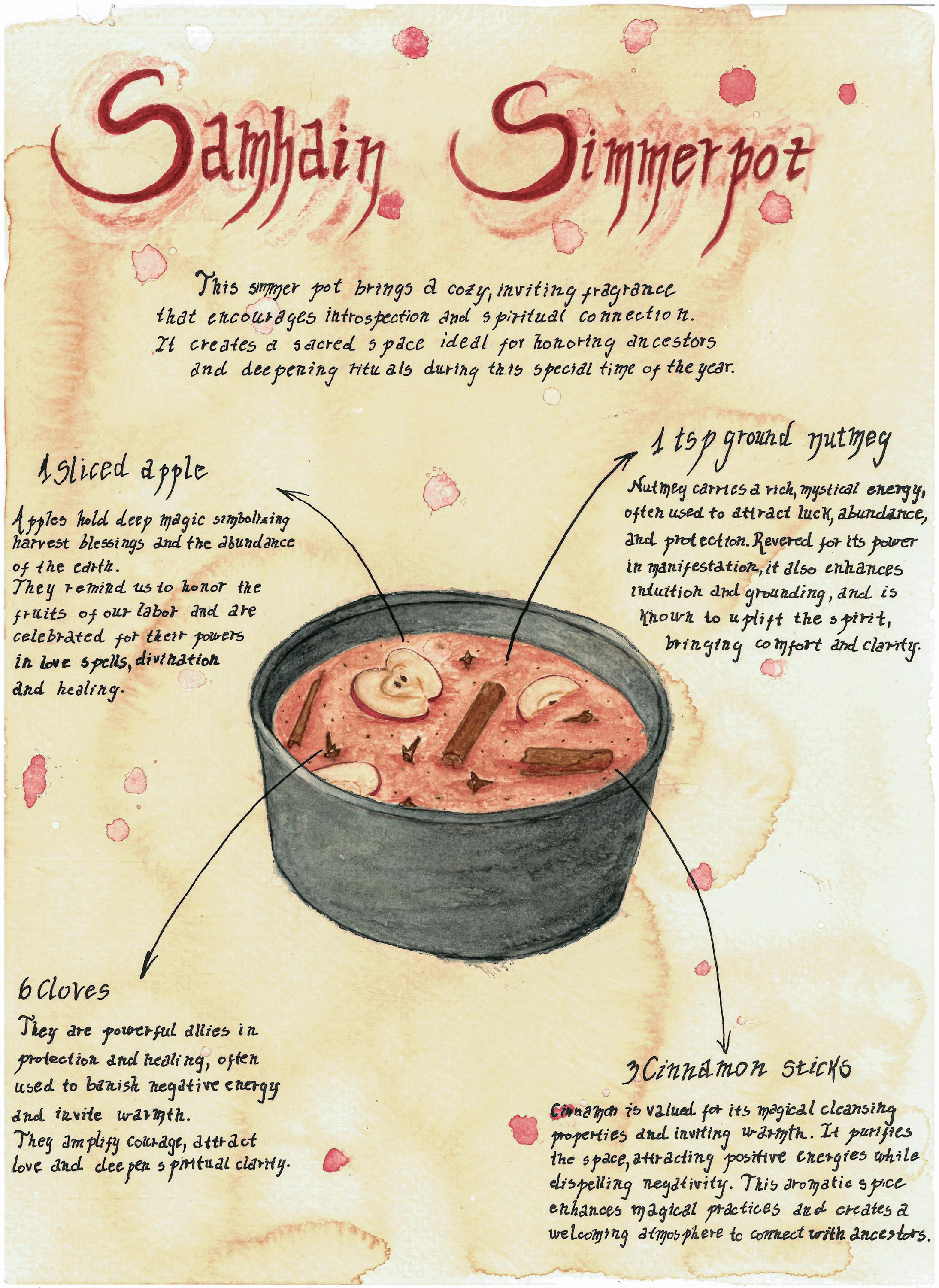 Samhain Simmer Pot Watercolor - Witchy Autumn Decor, Pagan Harvest ...