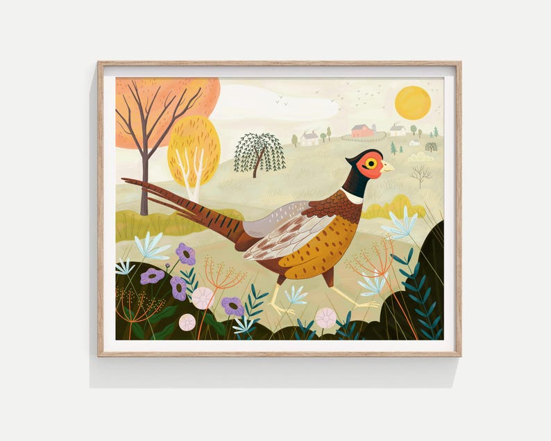 Pheasant Wall Art Pheasant Art Print Pheasant Artwork Folk Art Kids Art ...