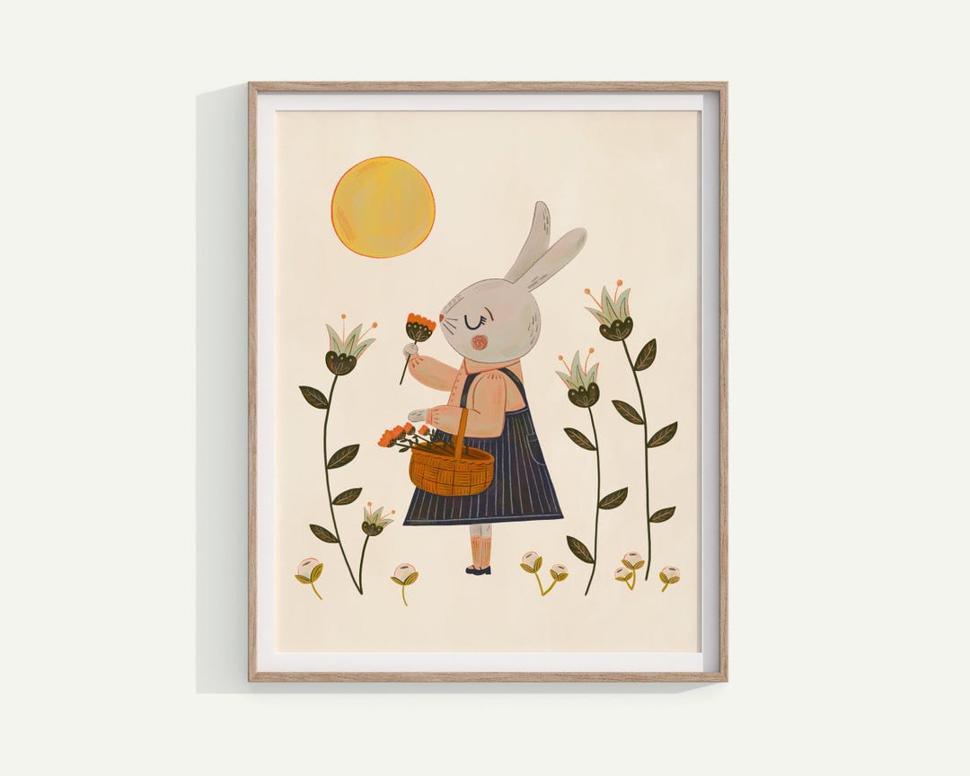 Bunny Art Bunny Wall Art Bunny Nursery Décor Folk Art Kids Art Prints ...