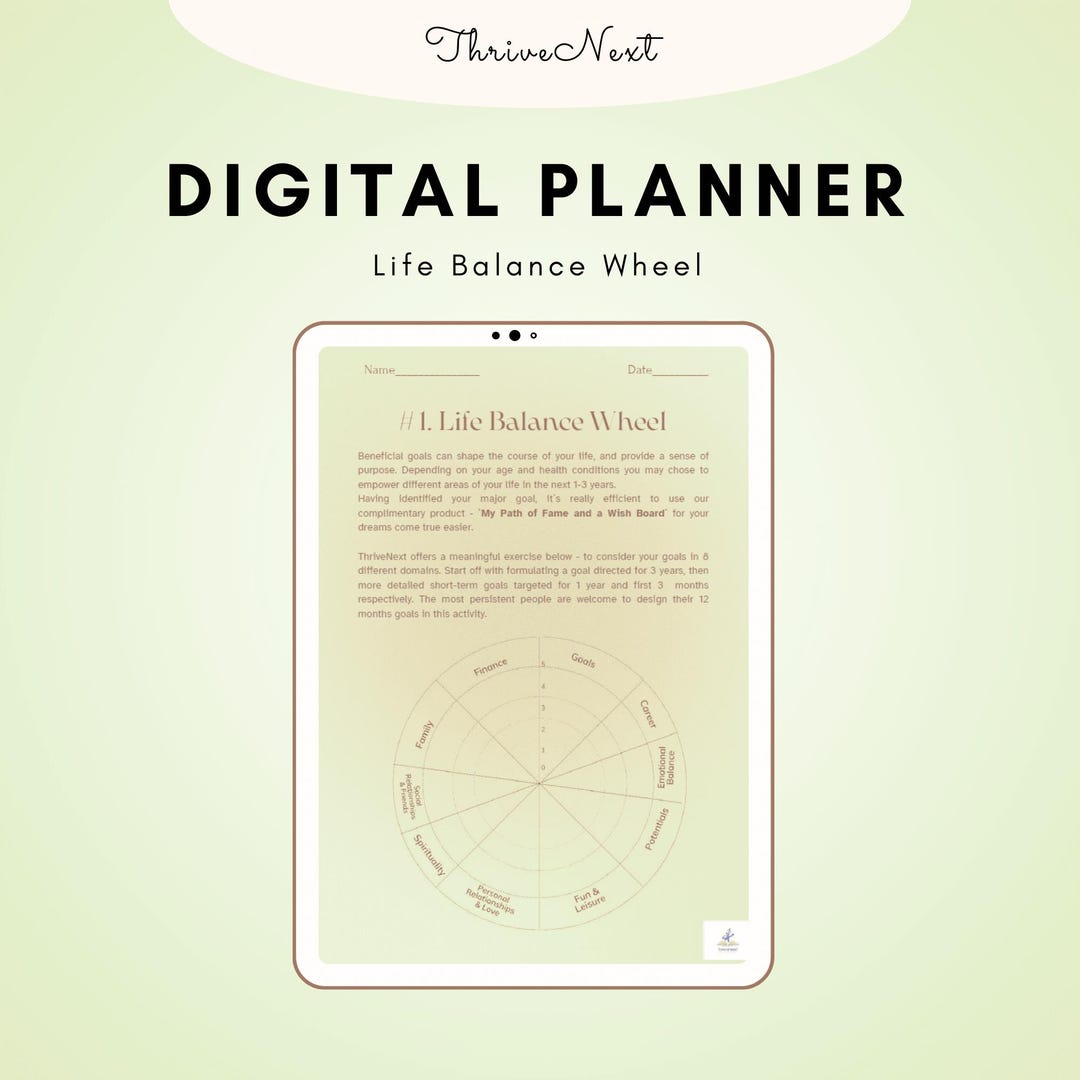 Digital Planner Wheel of Life Planner Life Balance Wheel Motivational ...