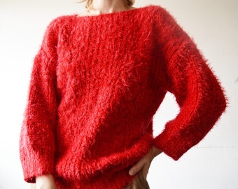 Fuzzy Red Sweater - Etsy