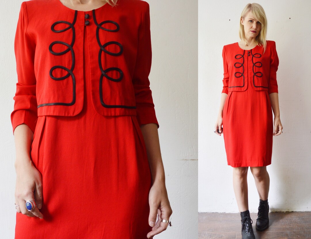 Robe crayon rouge des années 90. robe de fanfare. fausse veste - Etsy ...