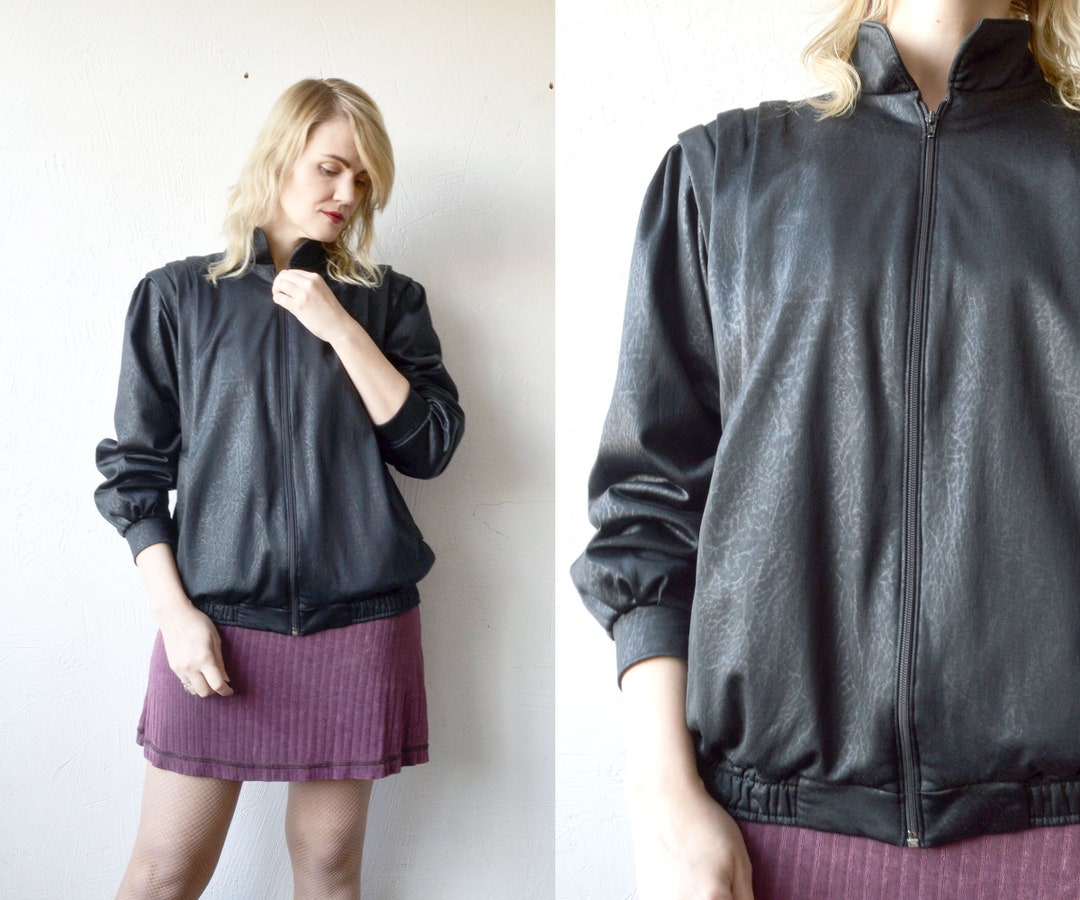 80s Slouch Textured Liquid Look Bomber Jacket Medium Large - Etsy