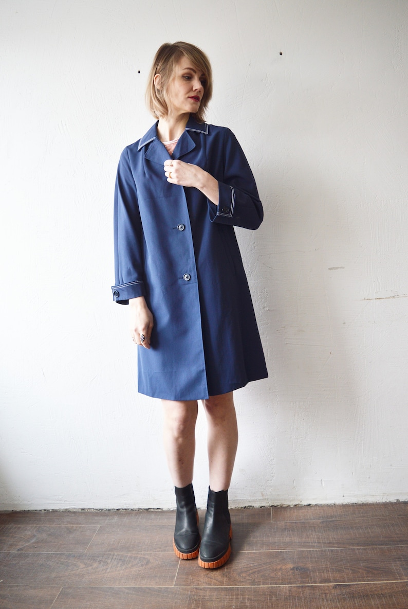 60s 70s Scandi Vintage Navy Trapeze Coat. Women's Dust - Etsy