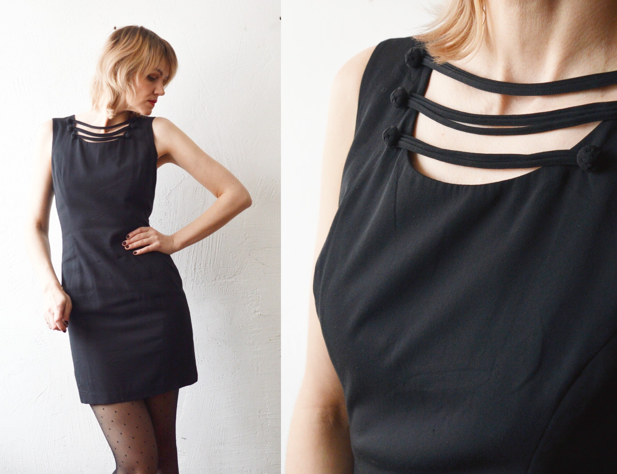 90s Cartoon Black Strappy Front Sleeveless Mini Dress Small to Medium ...