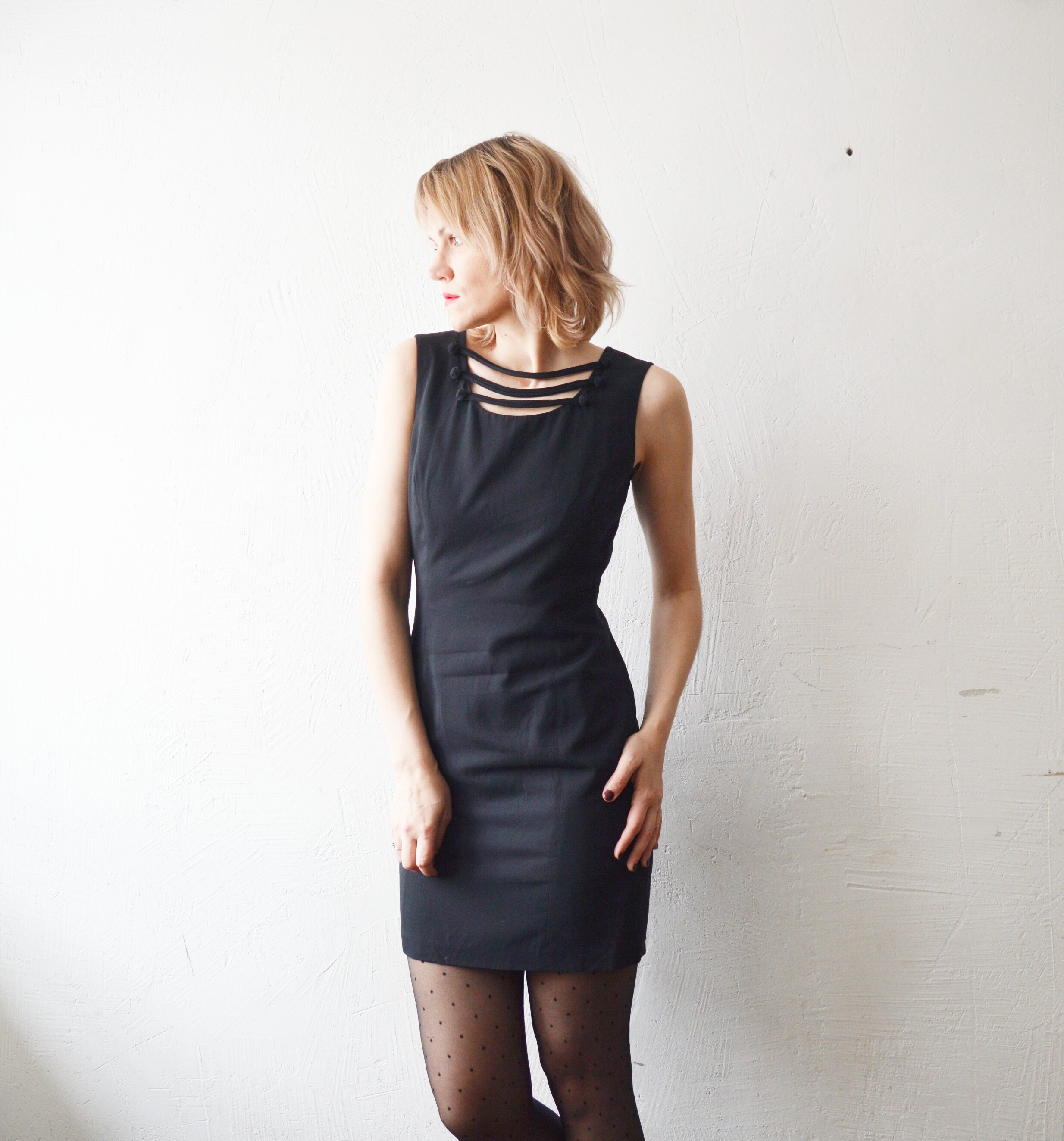 90s Cartoon Black Strappy Front Sleeveless Mini Dress Small to Medium ...