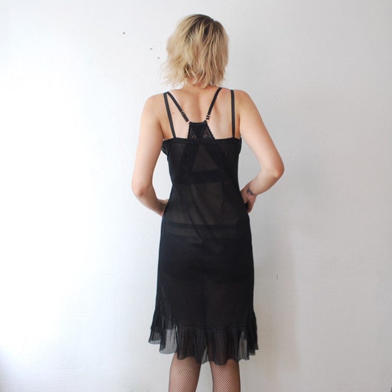 50s 60s Sheer Black Lace Slip Negligee With Pleated Hem. - Etsy