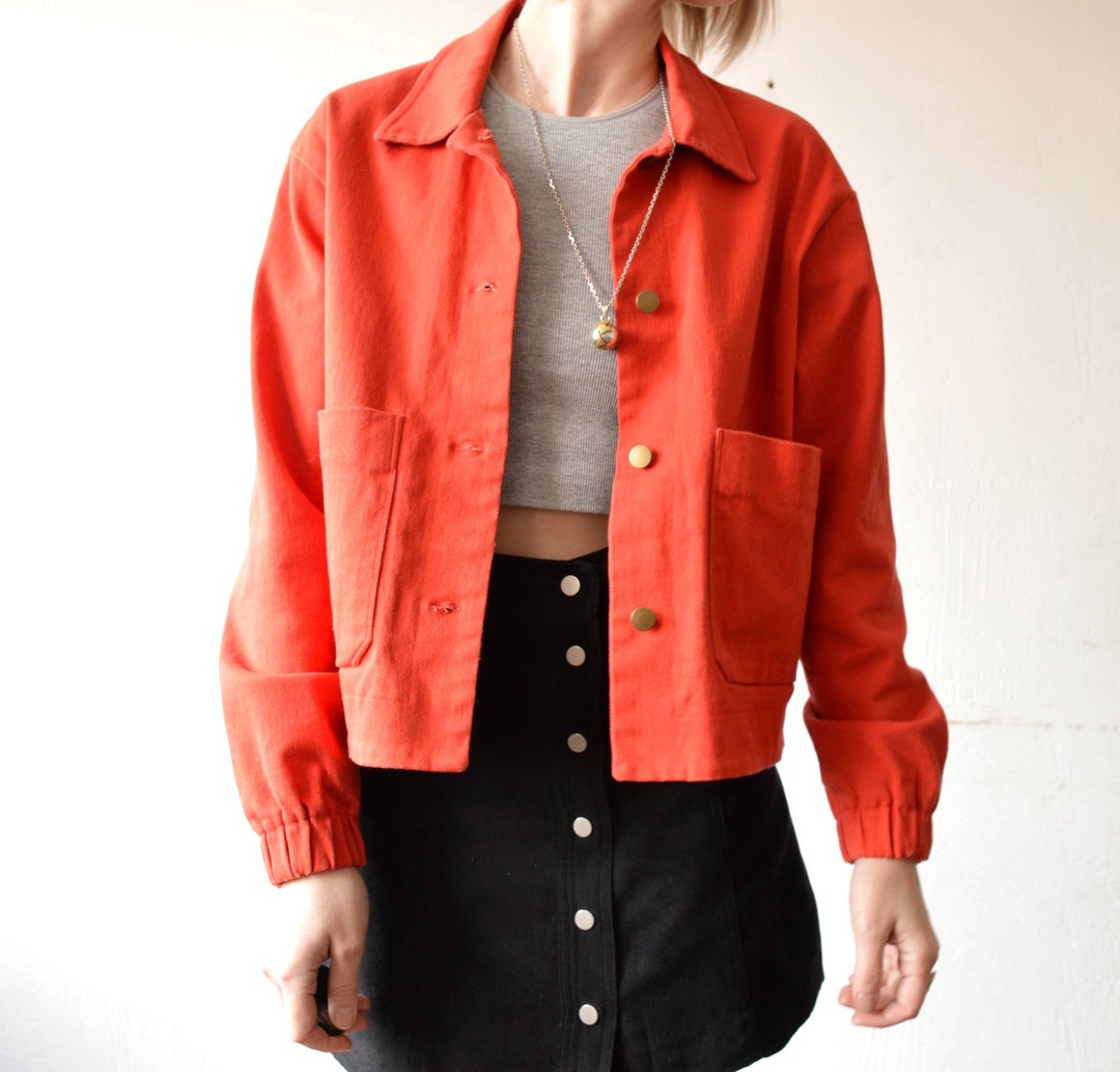Swedish Vintage Orange Red Sturdy Cotton Cropped Working Utility Jacket ...