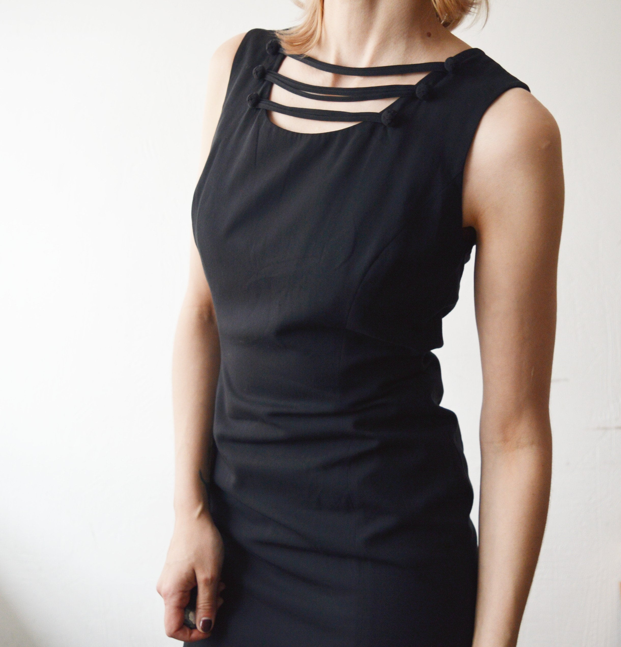 90s Cartoon Black Strappy Front Sleeveless Mini Dress Small to Medium ...