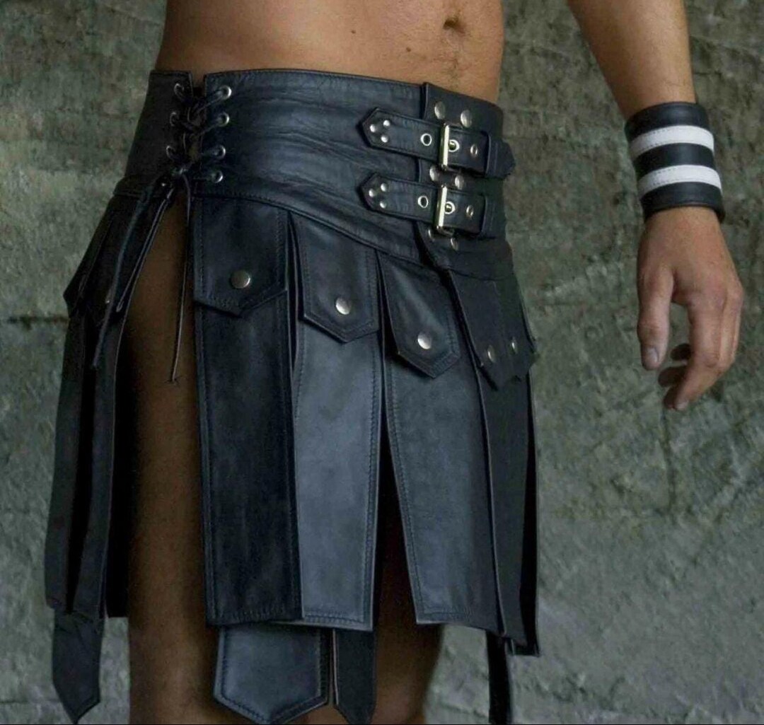 Men’s Black Leather Utility Kilt | Handmade Scottish Gladiator Cosplay ...
