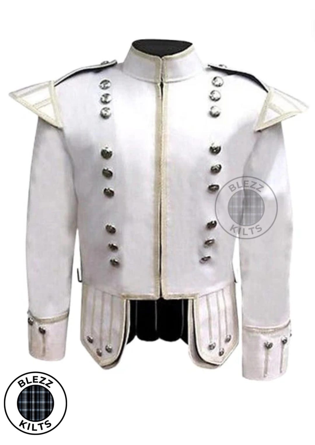 White Military Drummer Doublet Jacket: Handmade Bagpipe Piper Jacket ...