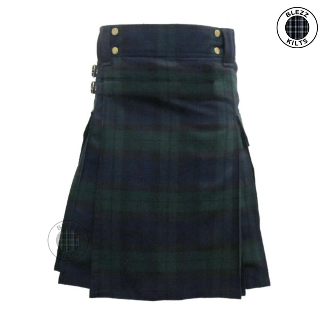 Men Black Watch Green Tartan Utility Kilt | Wilderness Kilt | Scottish ...