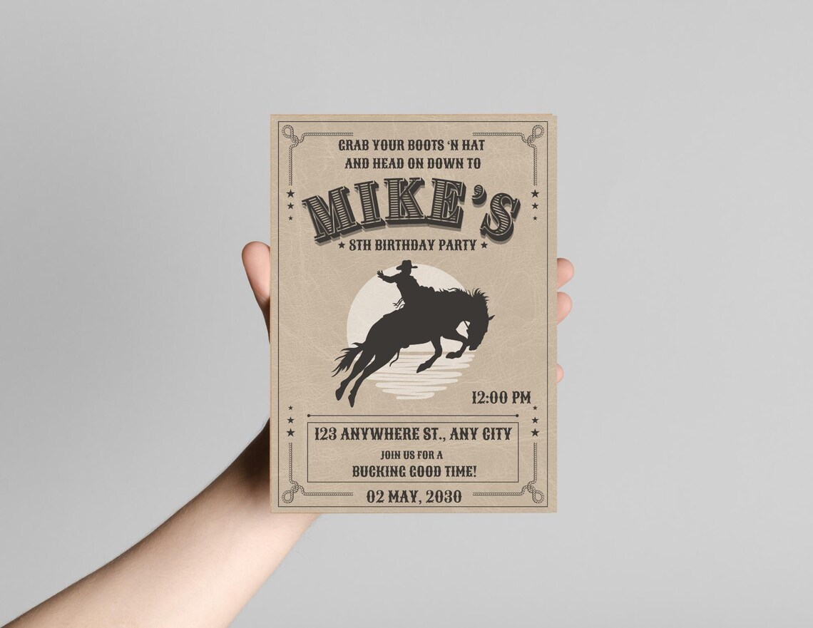 Rodeo Bucking Horse Cowboy Birthday Invitation - Etsy