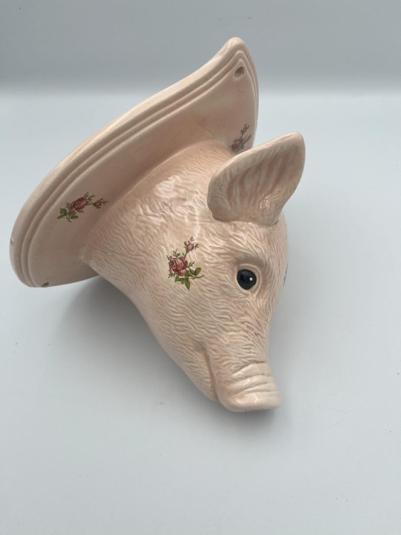 Vintage Ceramic Pig Head | Farmhouse Wall Art | Floral Animal Decor - Etsy