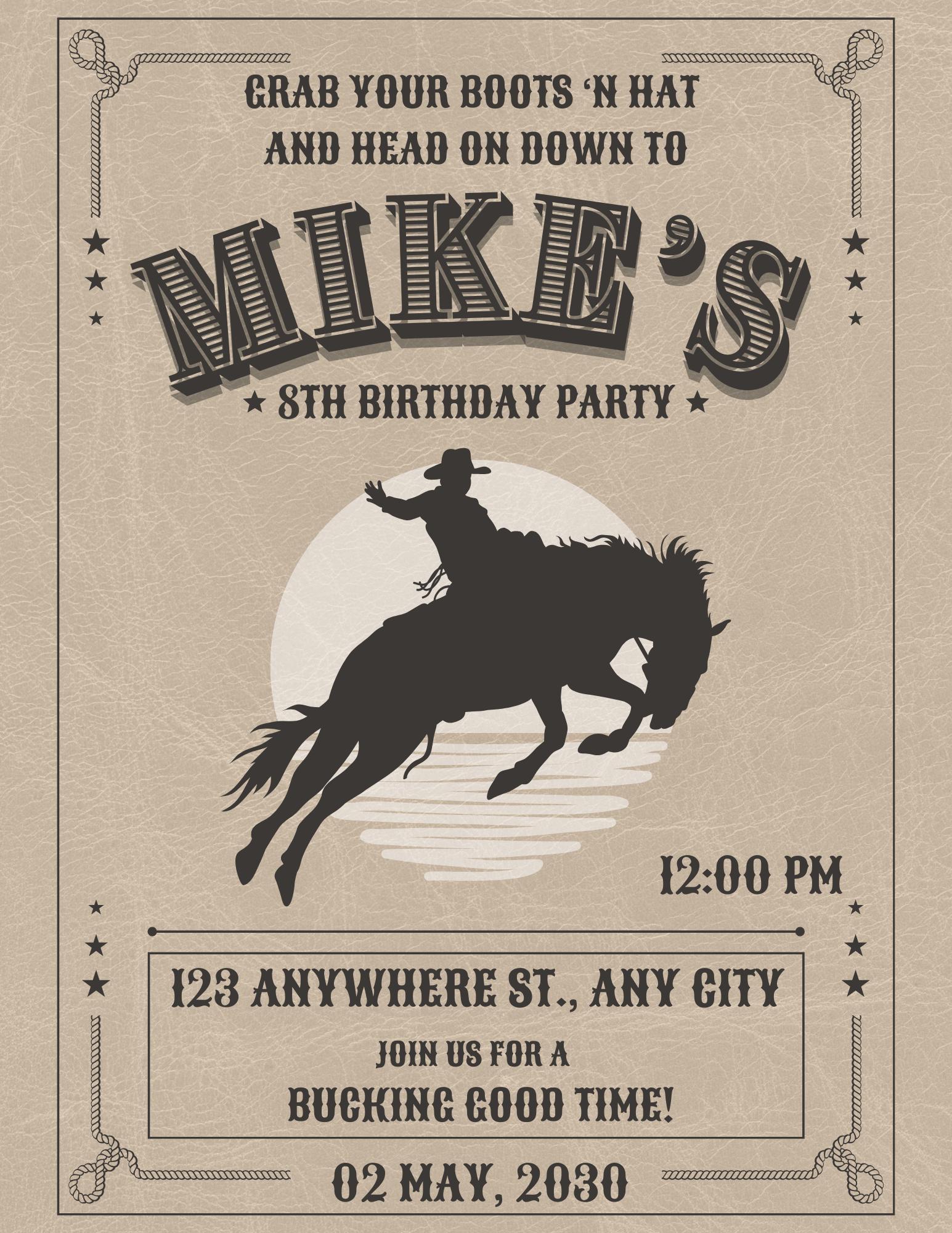 Rodeo Bucking Horse Cowboy Birthday Invitation - Etsy