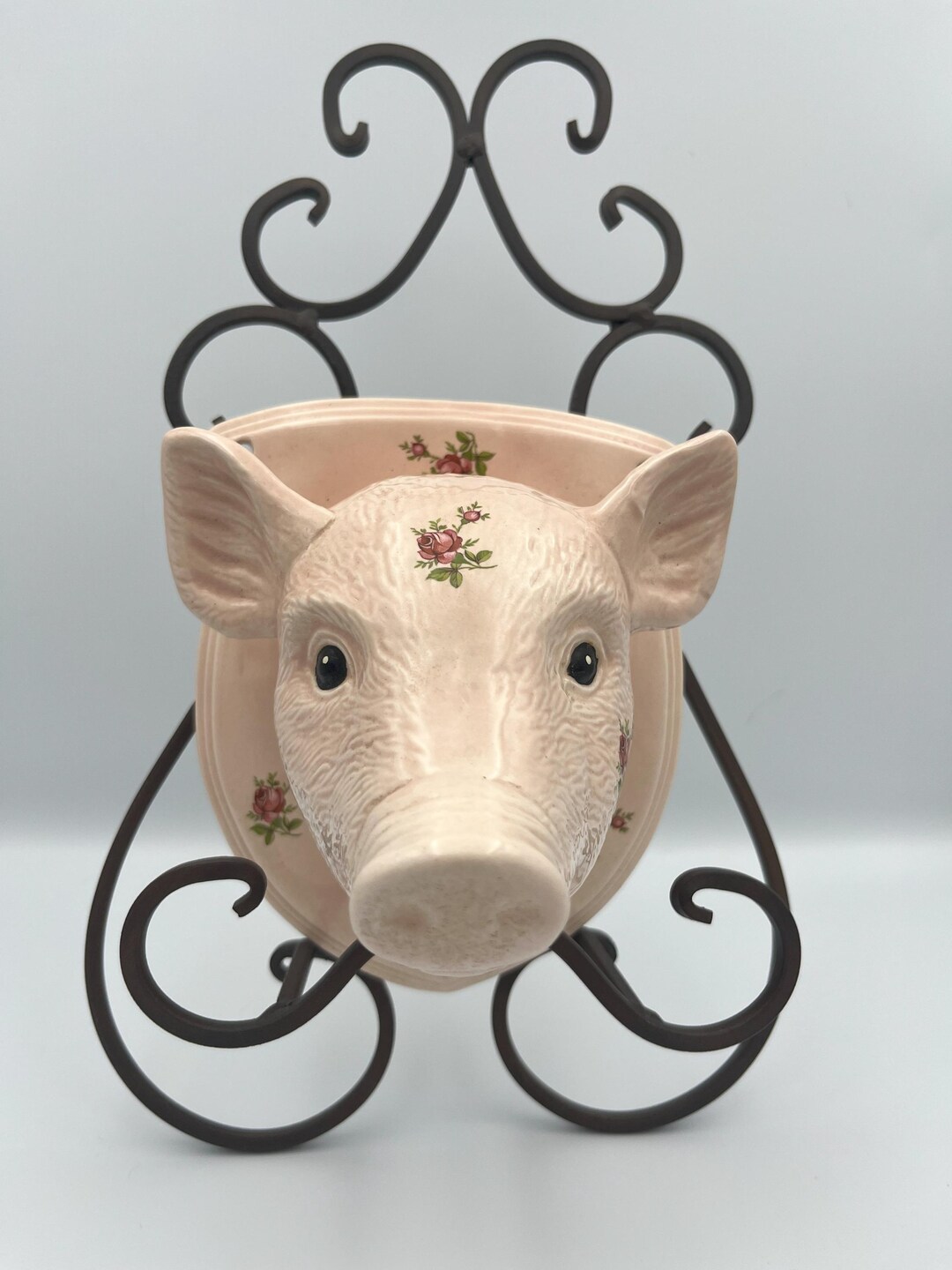 Vintage Ceramic Pig Head | Farmhouse Wall Art | Floral Animal Decor - Etsy
