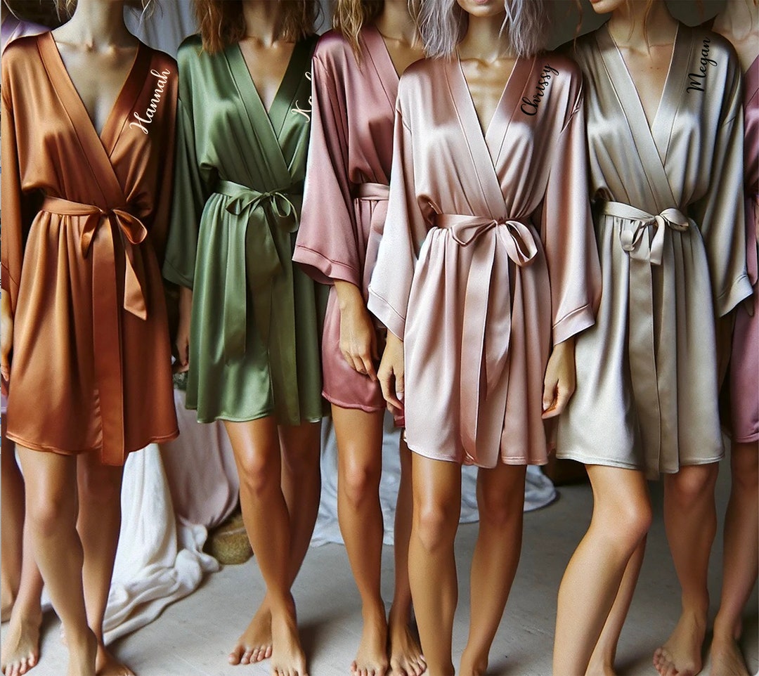 Unique Slanted Custom Names Bridesmaid Robes | 69 Colors Available ...
