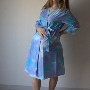 White Blue Watercolor Maternity Robe Hospital Gown Delivery Robe Labor ...