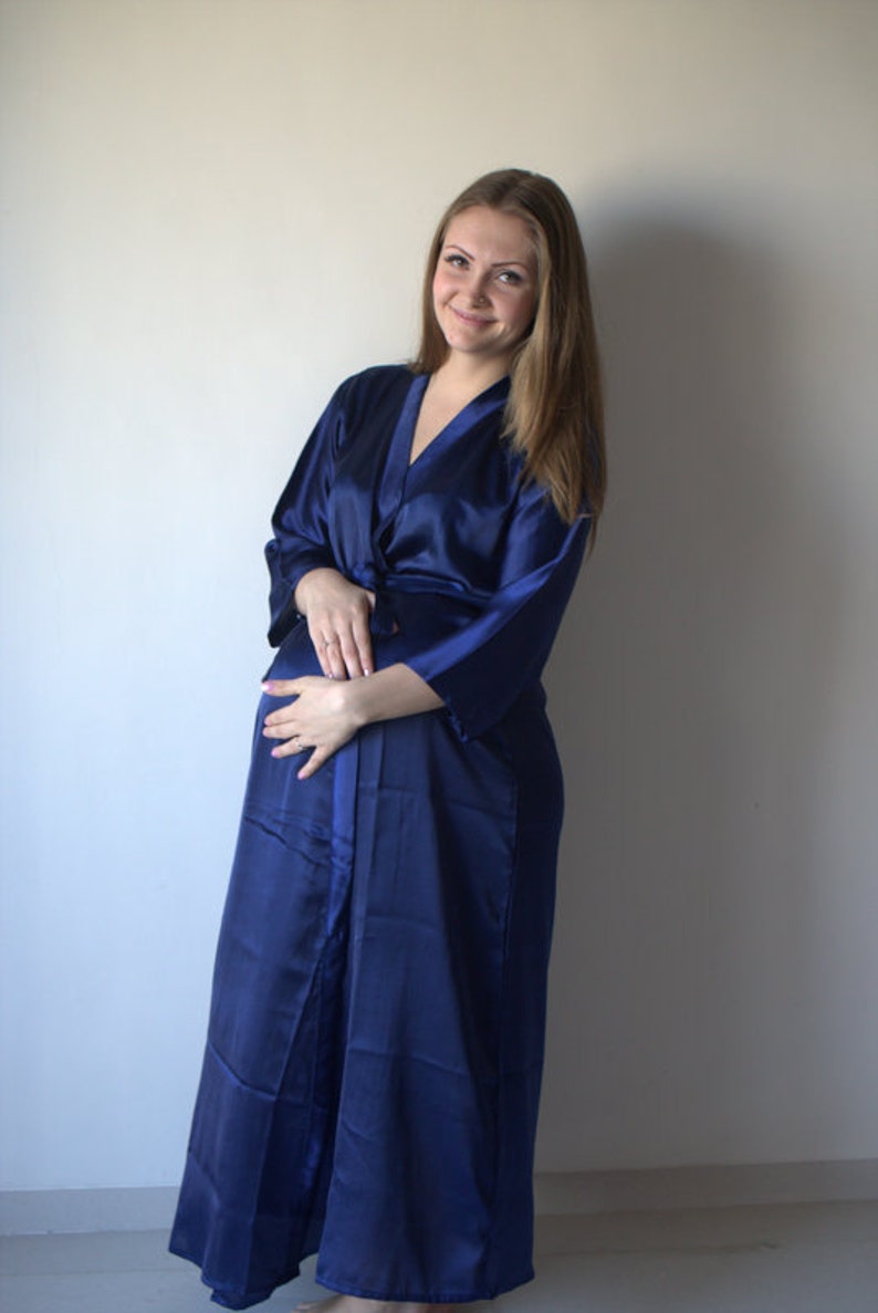 Navy Blue Plain Satin Silk Ankle Length Maternity Robe - Etsy