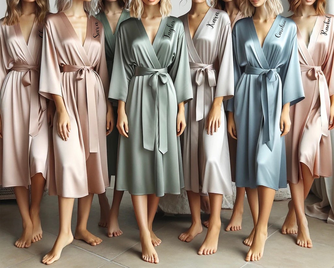 Unique Slanted Custom Names Bridesmaid Robes | 69 Colors Available ...