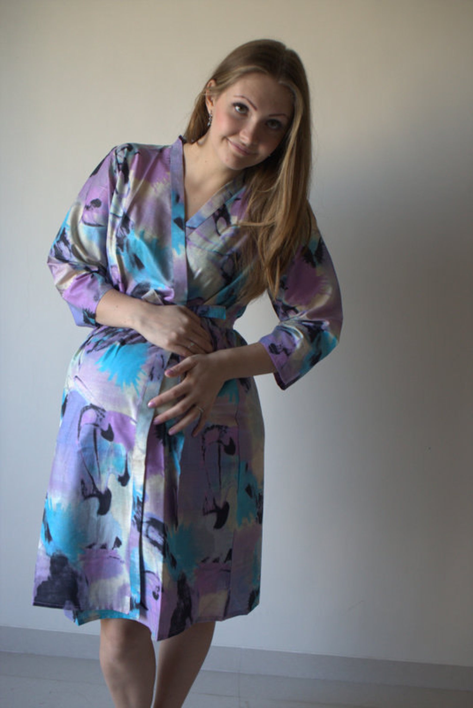 Lilac Blue Watercolor Flamingo Maternity Robe Hospital Gown Delivery ...