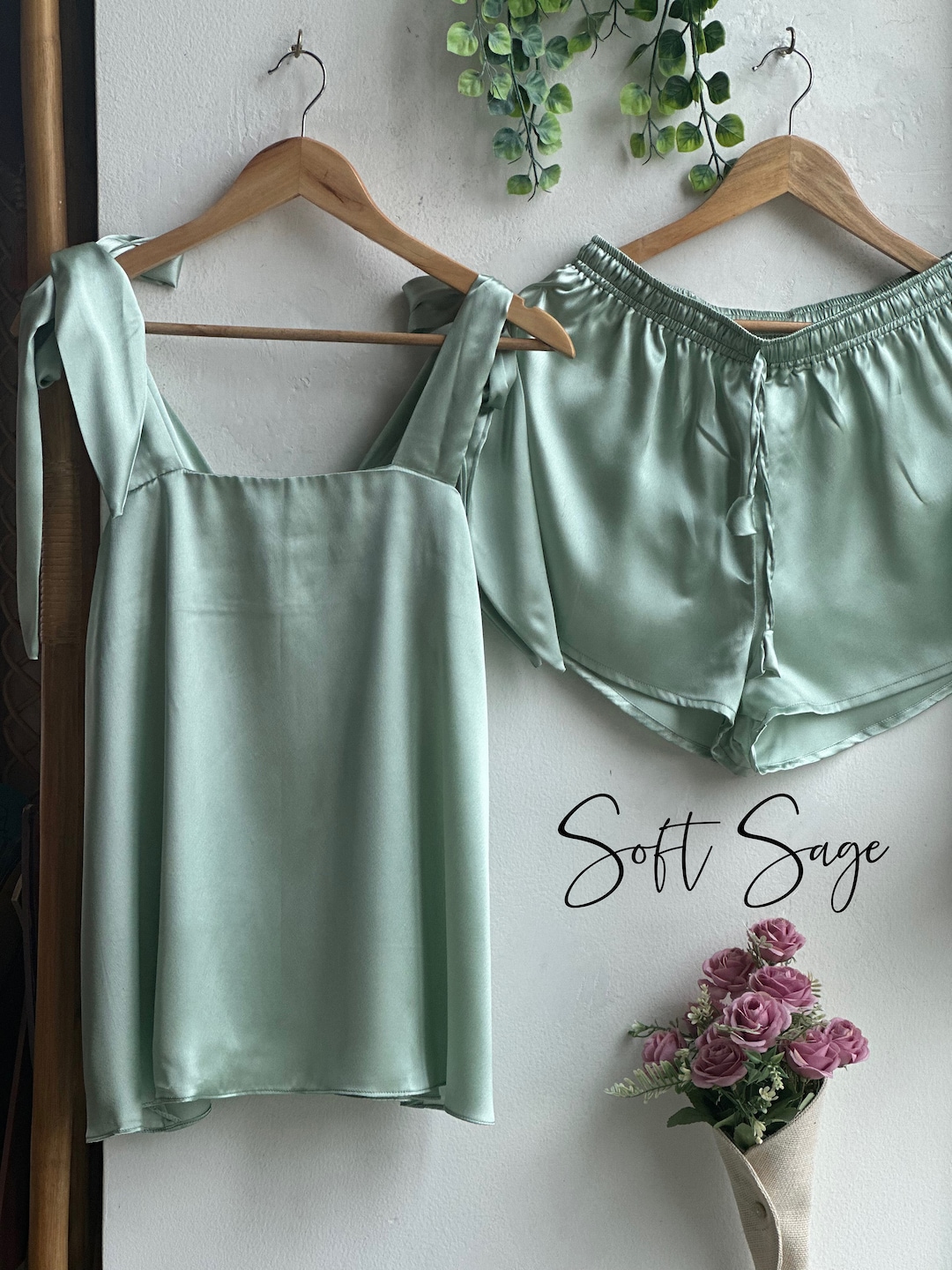 All Shades of Green Silk Tie Knot Tank Top Style Pj Sets | Unlimited ...