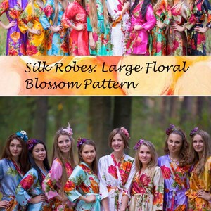 Large Floral Blossom Silk Bridesmaids Robes | Kimono Style Getting ...