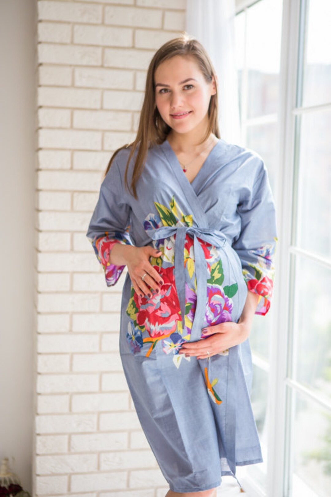 Gray One Long Flower Maternity Robe | Hospital Gown, Delivery Robe ...