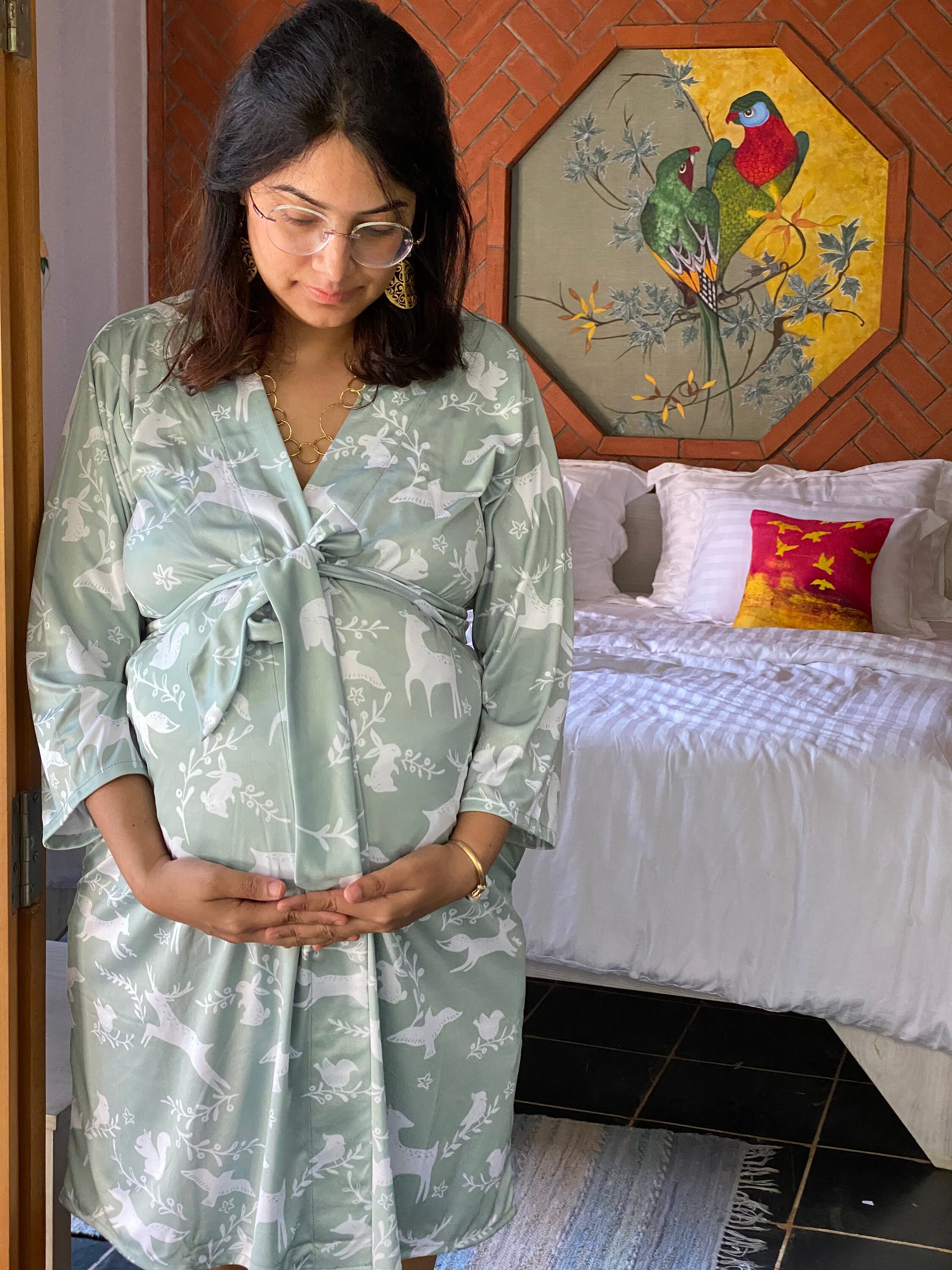 Animal Farm in Sage Maternity Robe Softest Jersey Knit | Etsy