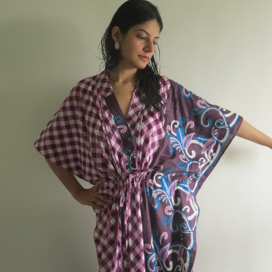 Wine Plaid Nursing Maternity Hosptial Gown Delivery Kaftan - Etsy