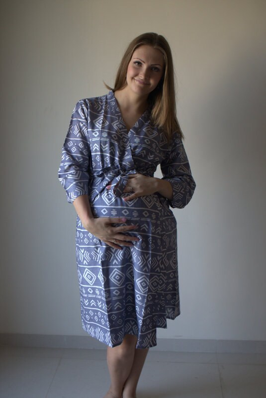 Gray Aztec Maternity Robe Hospital Gown Delivery Robe labor | Etsy