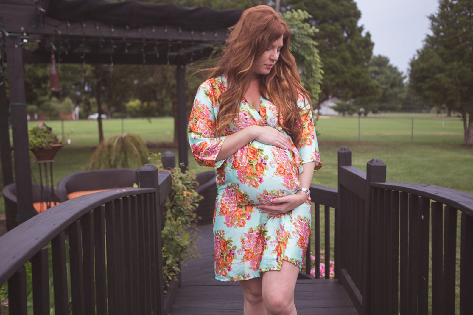 Mint Silk Floral Posy Maternity Hospital Gown | Delivery Robe, Perfect ...