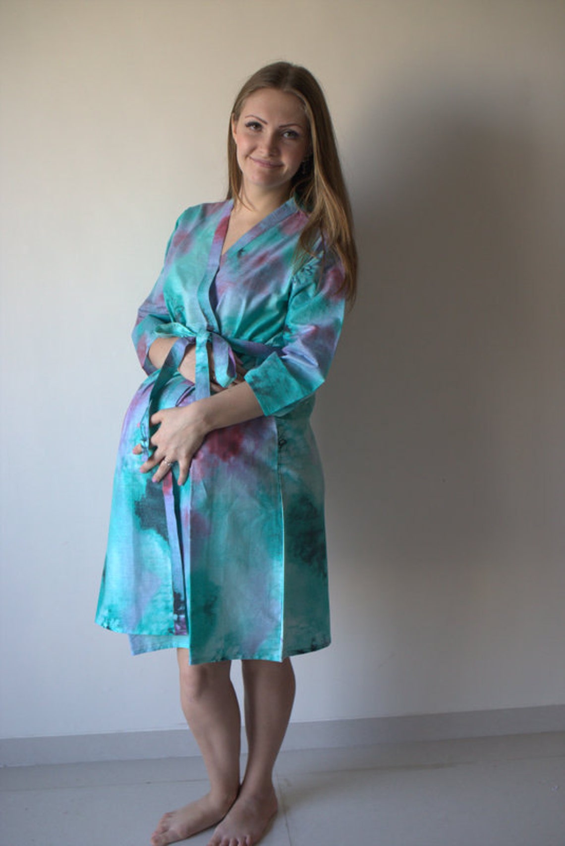 Teal Watercolor Maternity Robe Hospital Gown Delivery Robe - Etsy