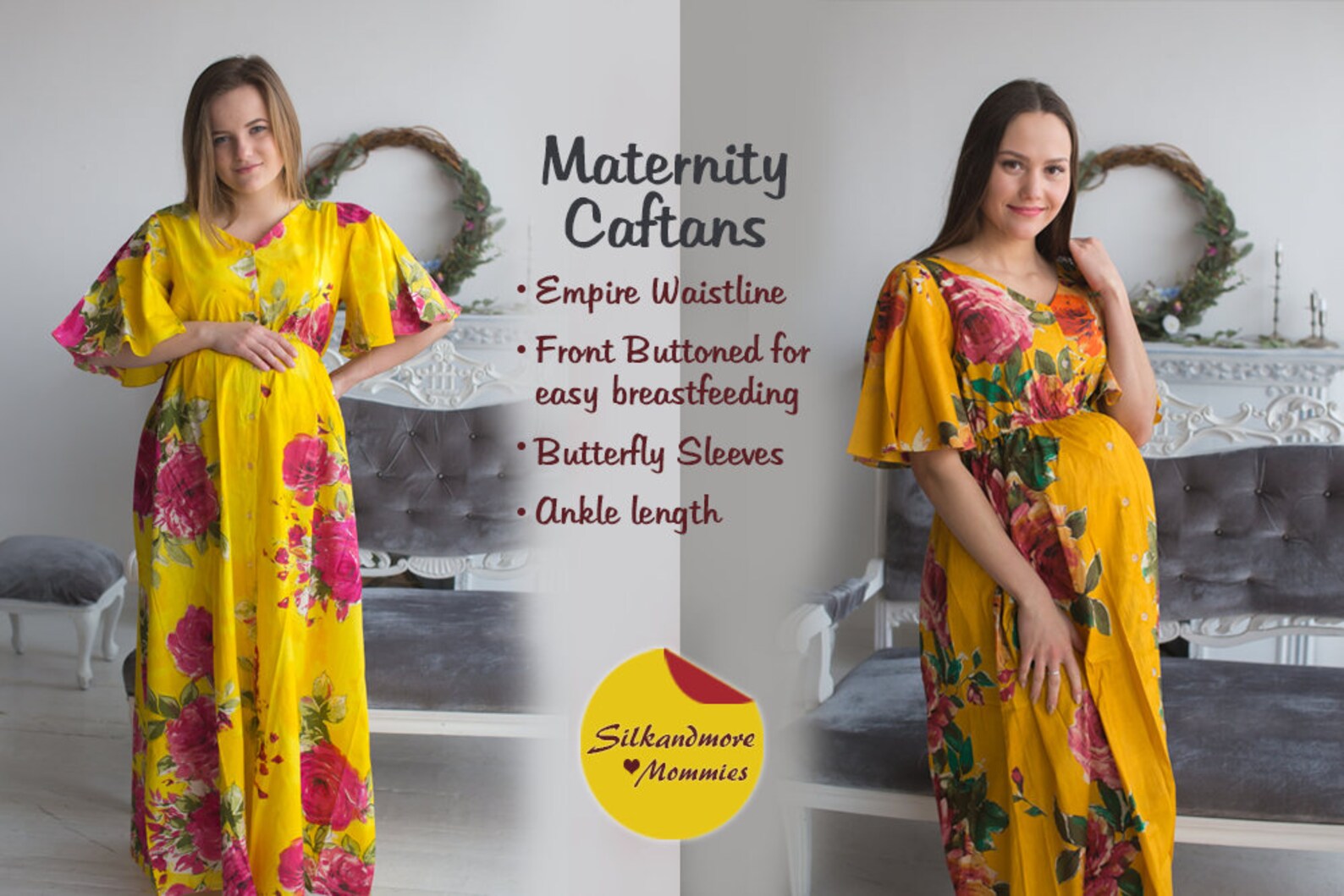 Yellow Maternity Caftans Buttoned Empire Waist Maternity - Etsy