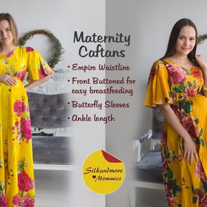 Yellow Maternity Caftans - Buttoned Empire Waist Maternity Friendly ...