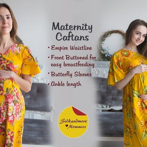 Yellow Maternity Caftans - Buttoned Empire Waist Maternity Friendly ...