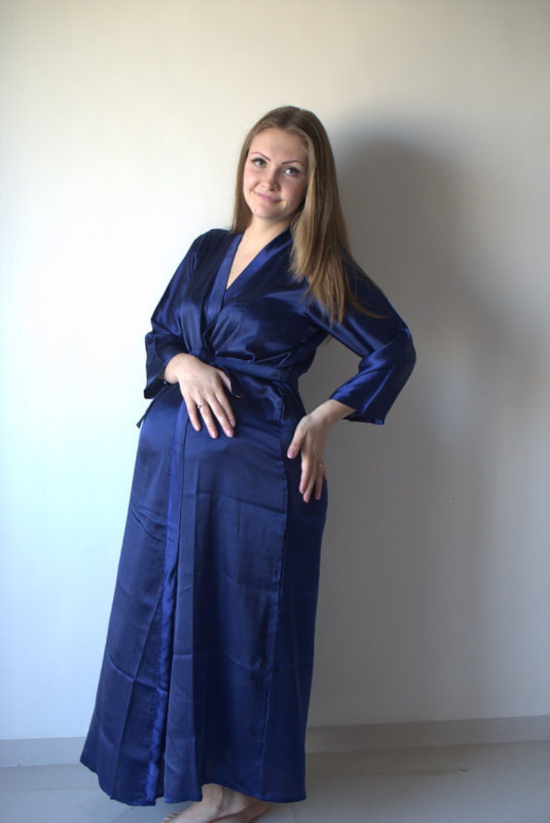 Navy Blue Plain Satin Silk Ankle Length Maternity Robe - Etsy