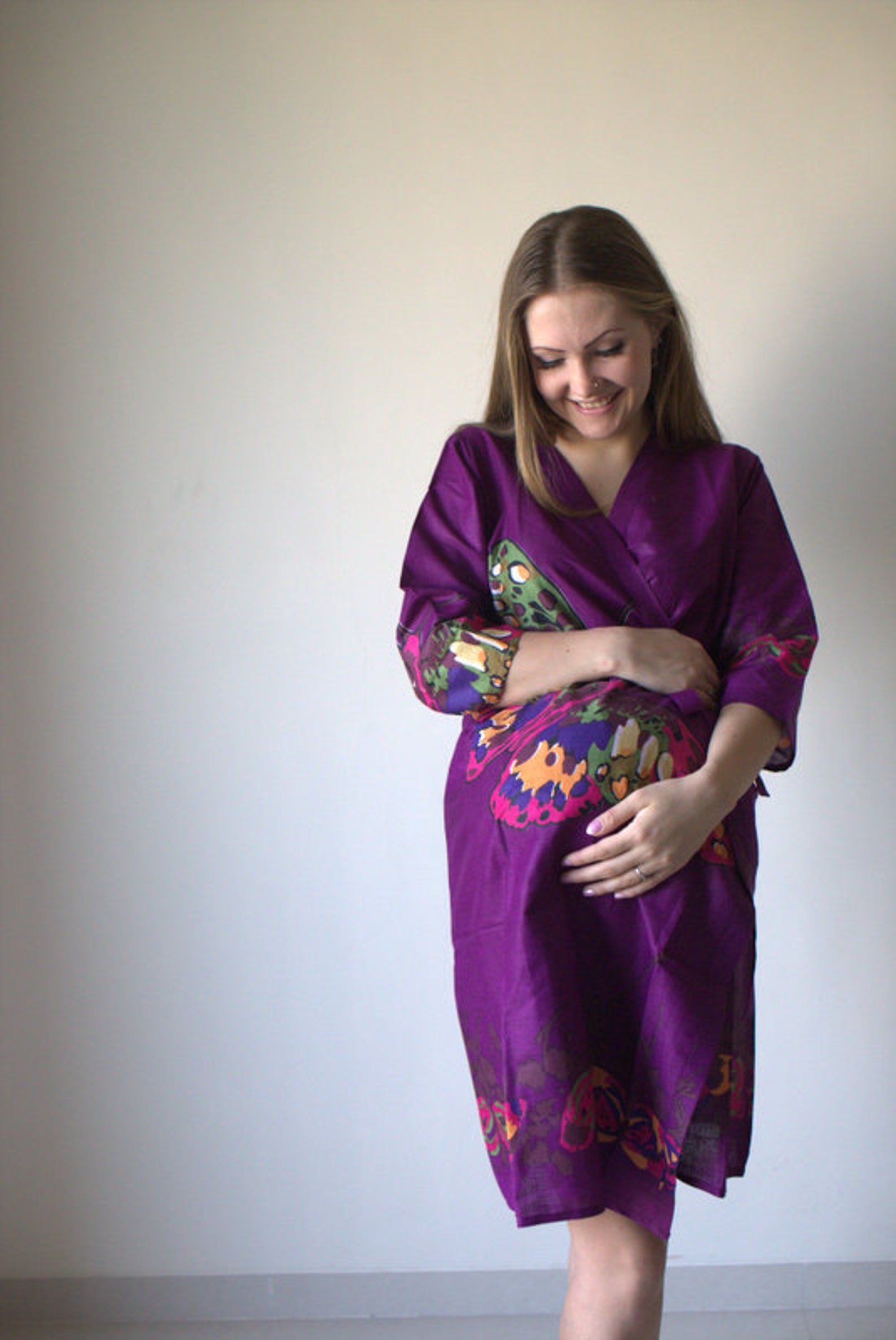Purple Butterfly Maternity Robe Hospital Gown Delivery Robe Labor Gown ...