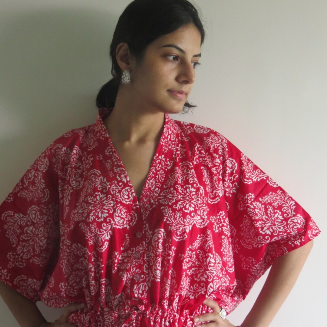 Red Damask Tribal Nursing Maternity Hosptial Gown Delivery Kaftan Great ...