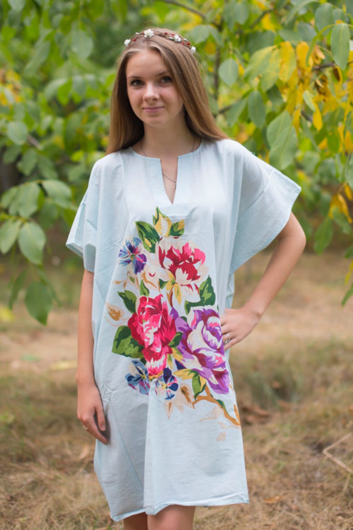 Sunshine Kaftan Style in One Long Flower Pattern in Light Blue - Etsy