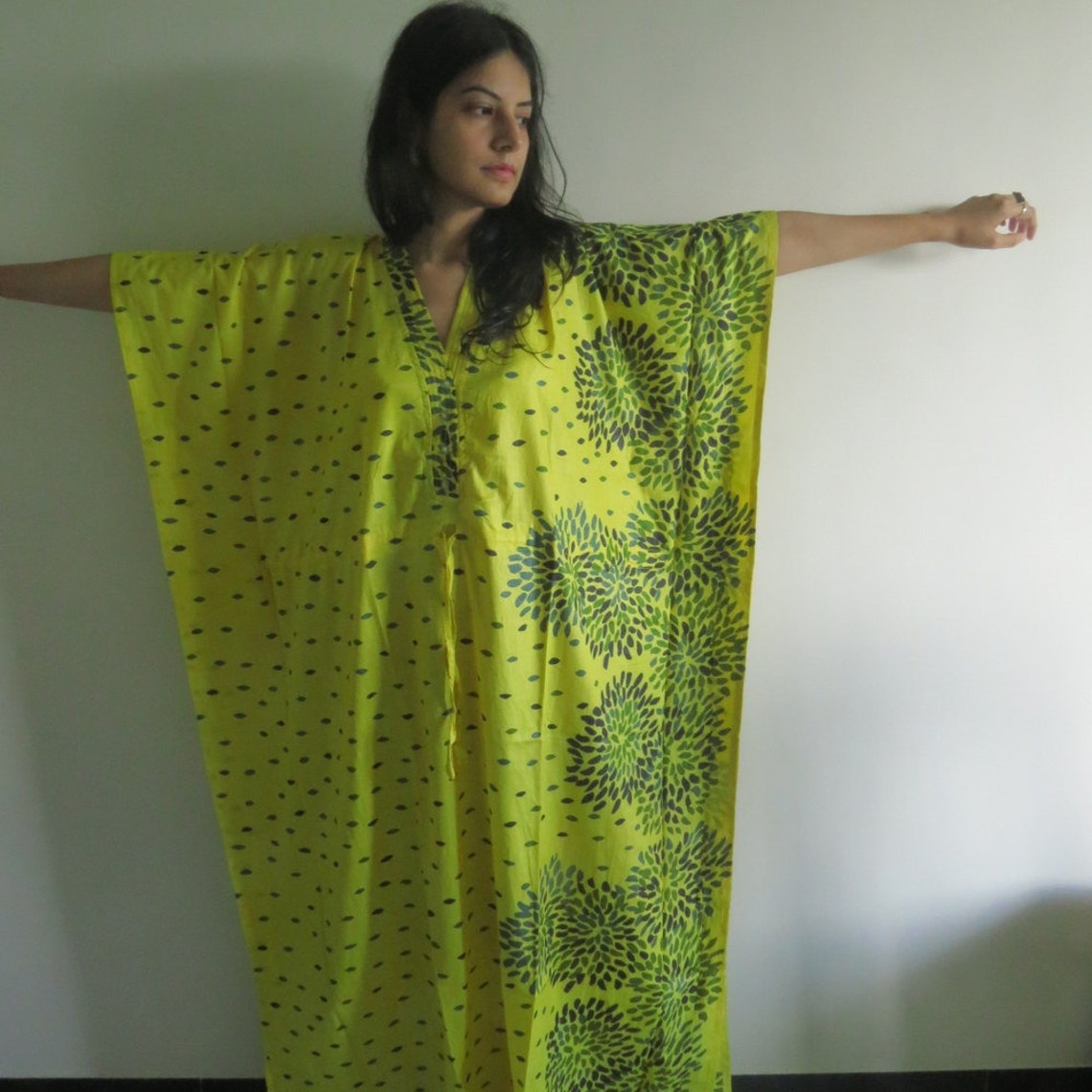 Yellow Abstract Floral Nursing Maternity Hosptial Gown Delivery Kaftan ...