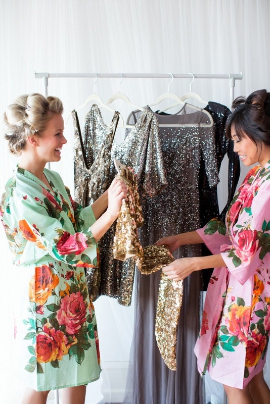 Pastel Large Floral Blossom Bridesmaids Robes Kimono Spa Wrap - Etsy