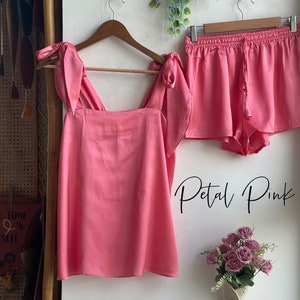 All Shades of Pink Silk Tie Knot Tank Top Style Pj Sets | Unlimited ...
