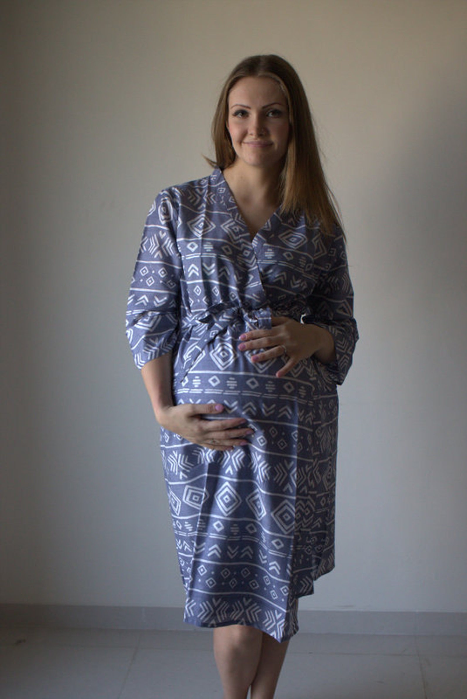 Gray Aztec Maternity Robe Hospital Gown Delivery Robe labor | Etsy
