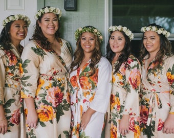 Pastel Large Floral Blossom Bridesmaids Robes Kimono Spa Wrap | Etsy