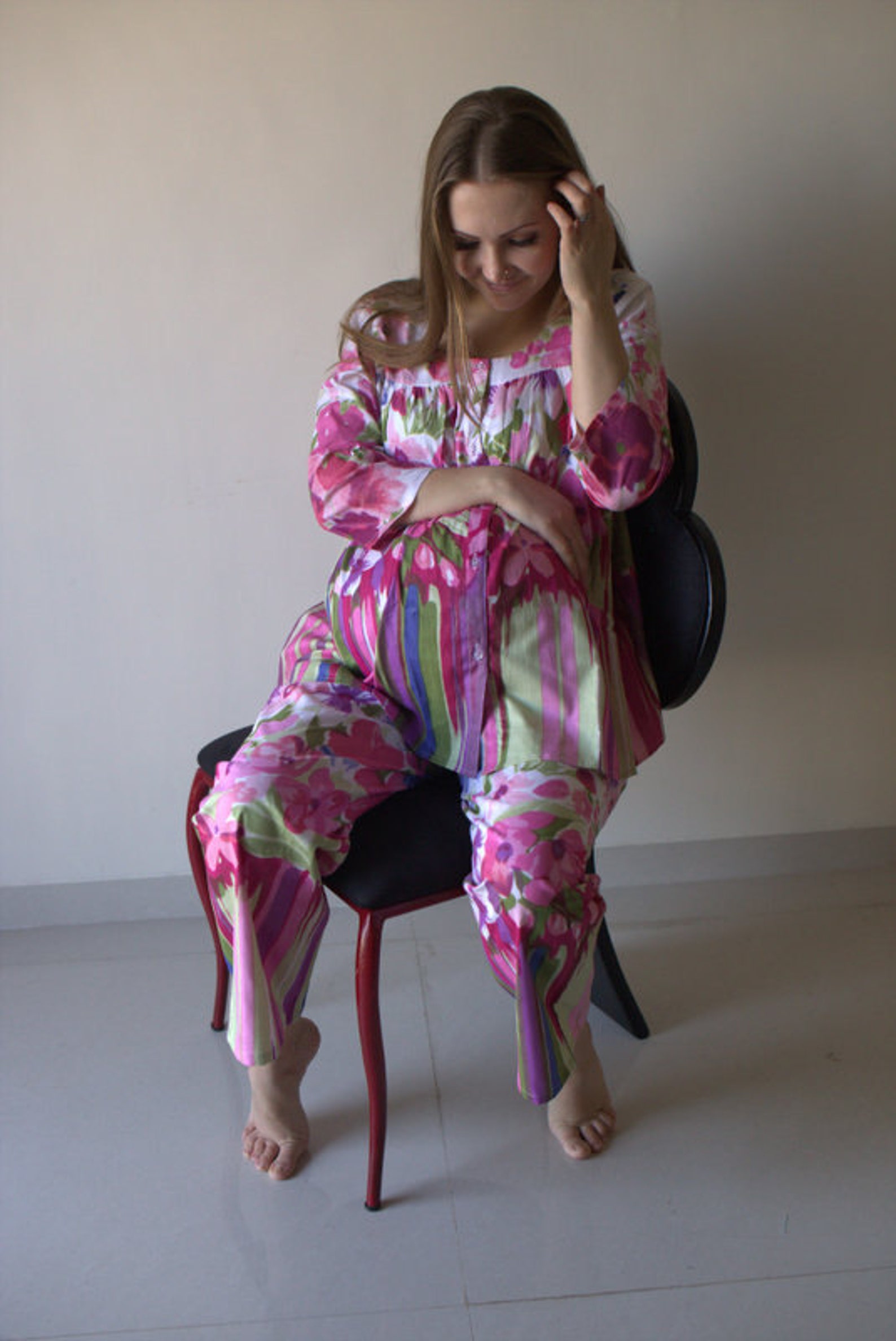 Pink Watercolor Painting Maternity 2 Piece Pajama - Etsy