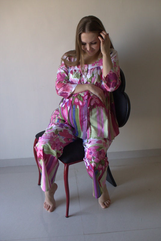 Pink Watercolor Painting Maternity 2 Piece Pajama - Etsy